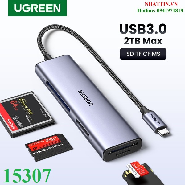 Đầu đọc thẻ nhớ 4 in 1 Type-C ra SD/TF/CF/MS tốc độ 5Gbps Ugreen 15307 ...